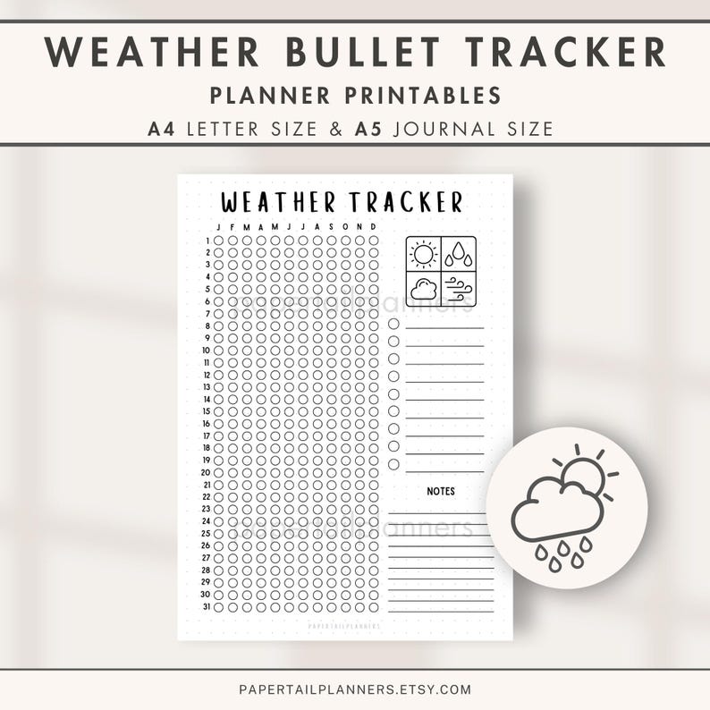 Weather Tracker Printable Journal Page Planner Page Daily Tracker ...