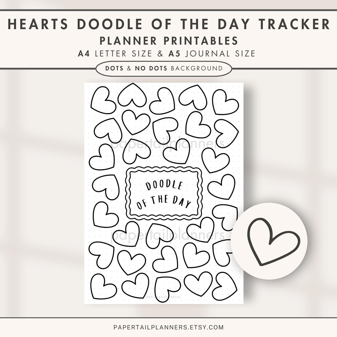 Hearts Doodle of the Day | Printable Journal Page | Drawing of the Day ...