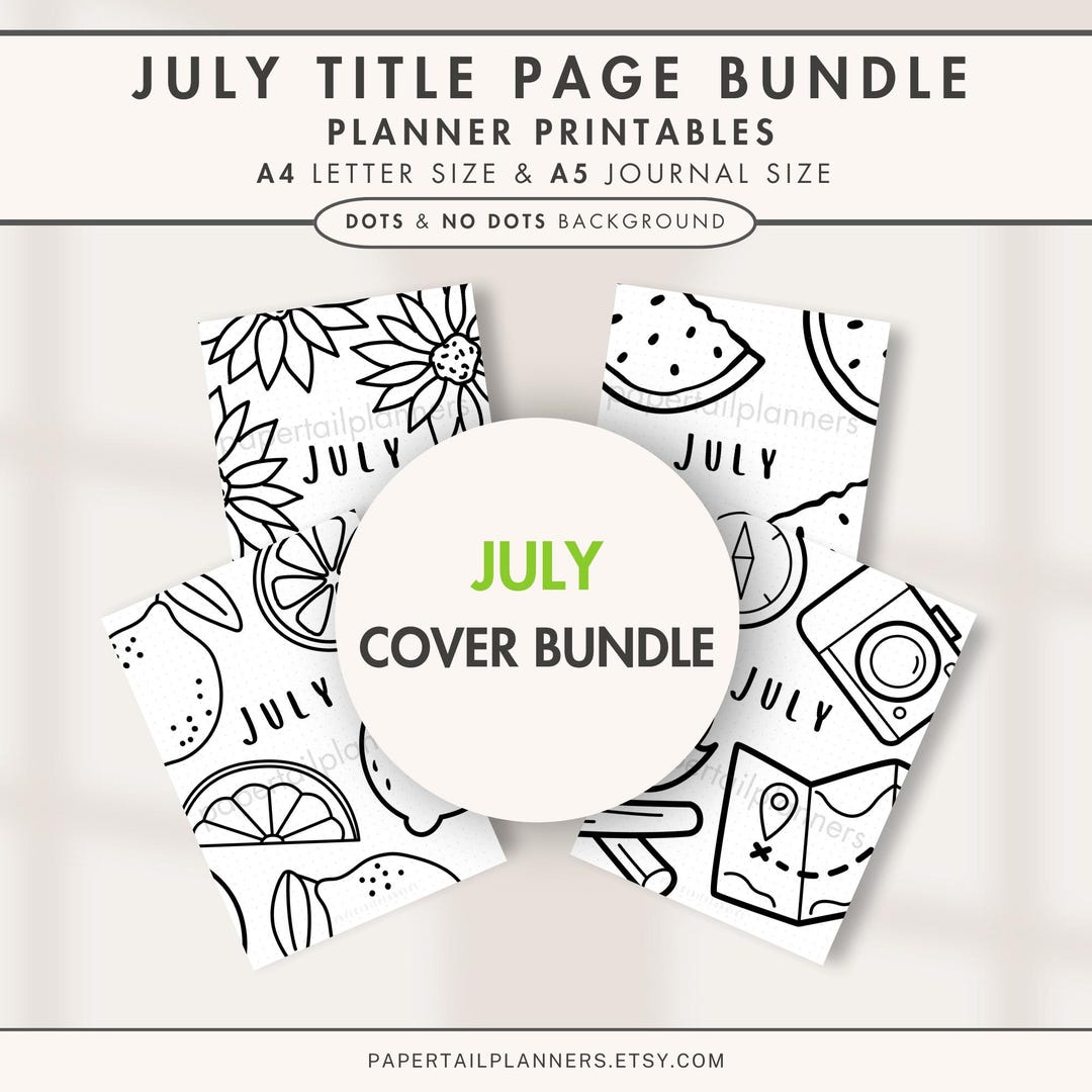 July Cover Pages Bundle | 12 Month Cover Pages | Printable Title Page ...