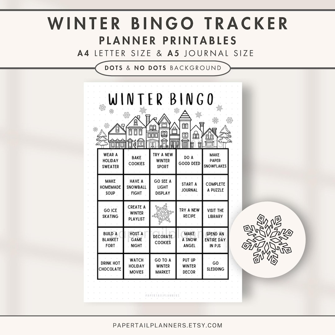 Winter Bingo Tracker | Printable Journal Page | Winter to Do List ...