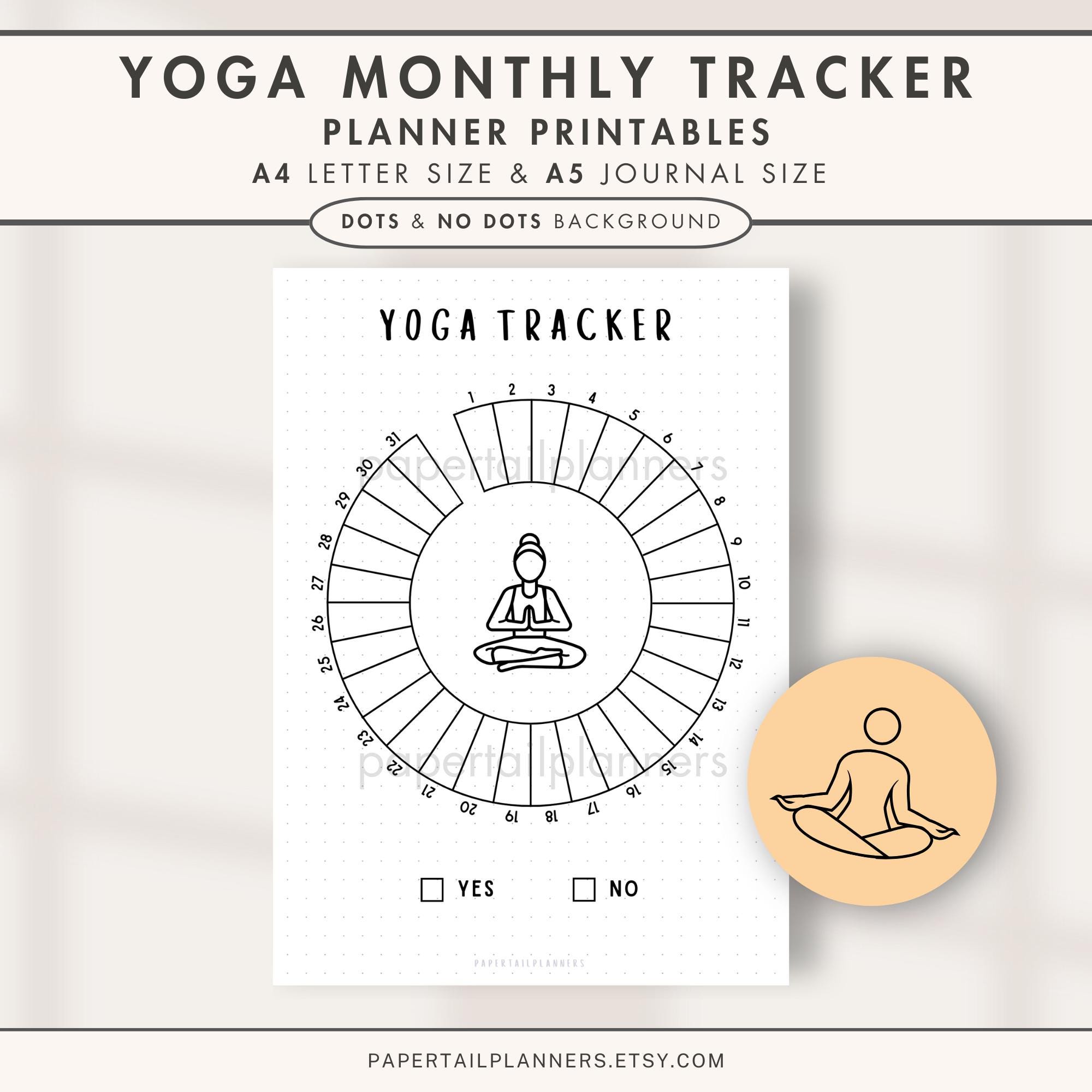 Yoga Tracker Printable Journal Page Fitness Tracker Health Tracker ...