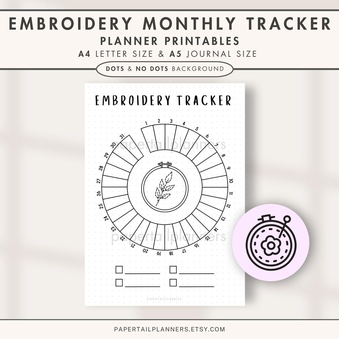 Embroidery Tracker Printable Journal Page Monthly Tracker Habit Tracker ...