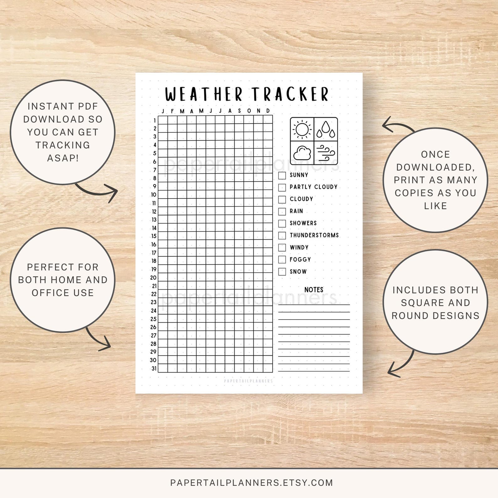 Weather Tracker | Printable Journal Page | Planner Page | Daily Tracker ...