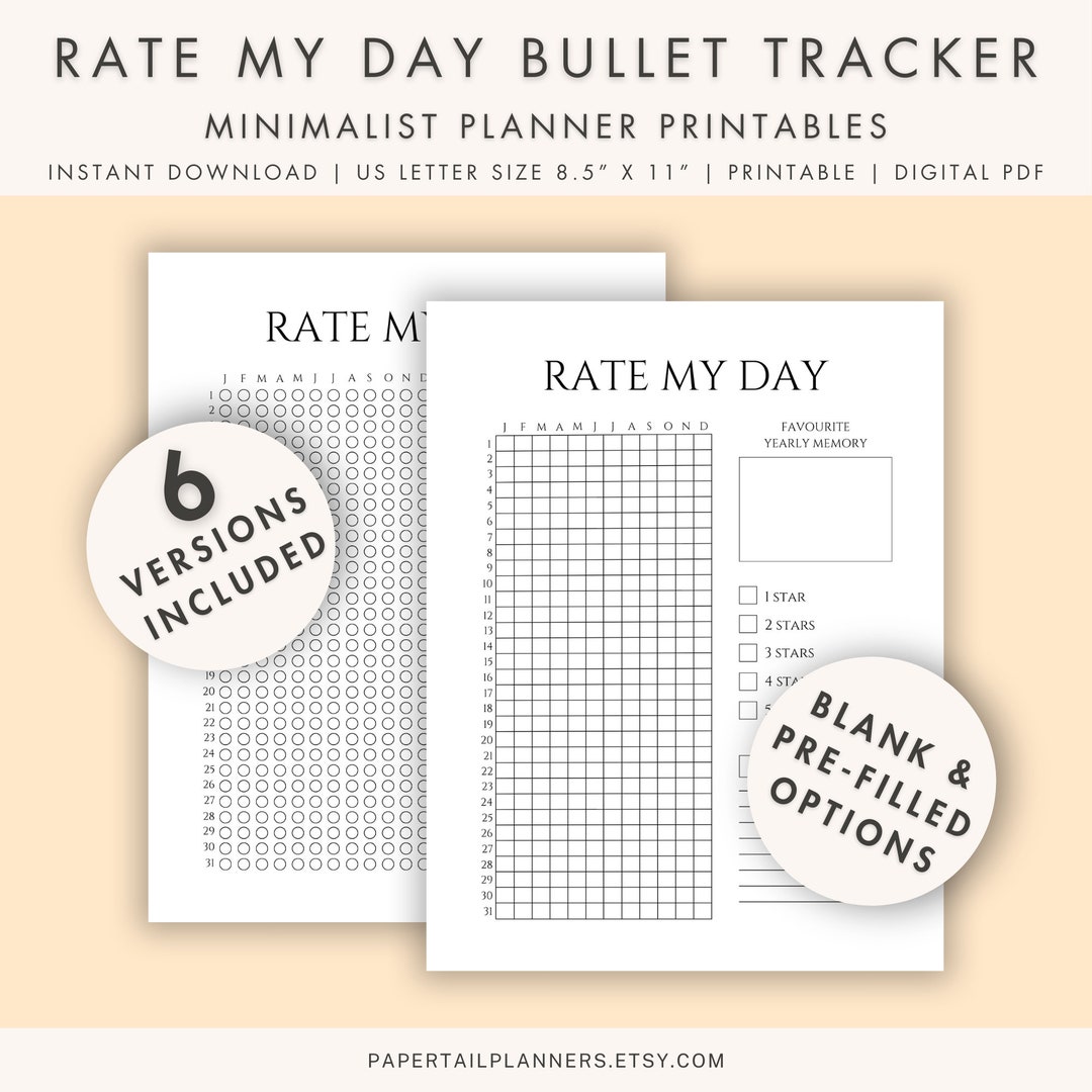 Minimalist Rate My Day Tracker Printable PDF Download Printable Planner ...