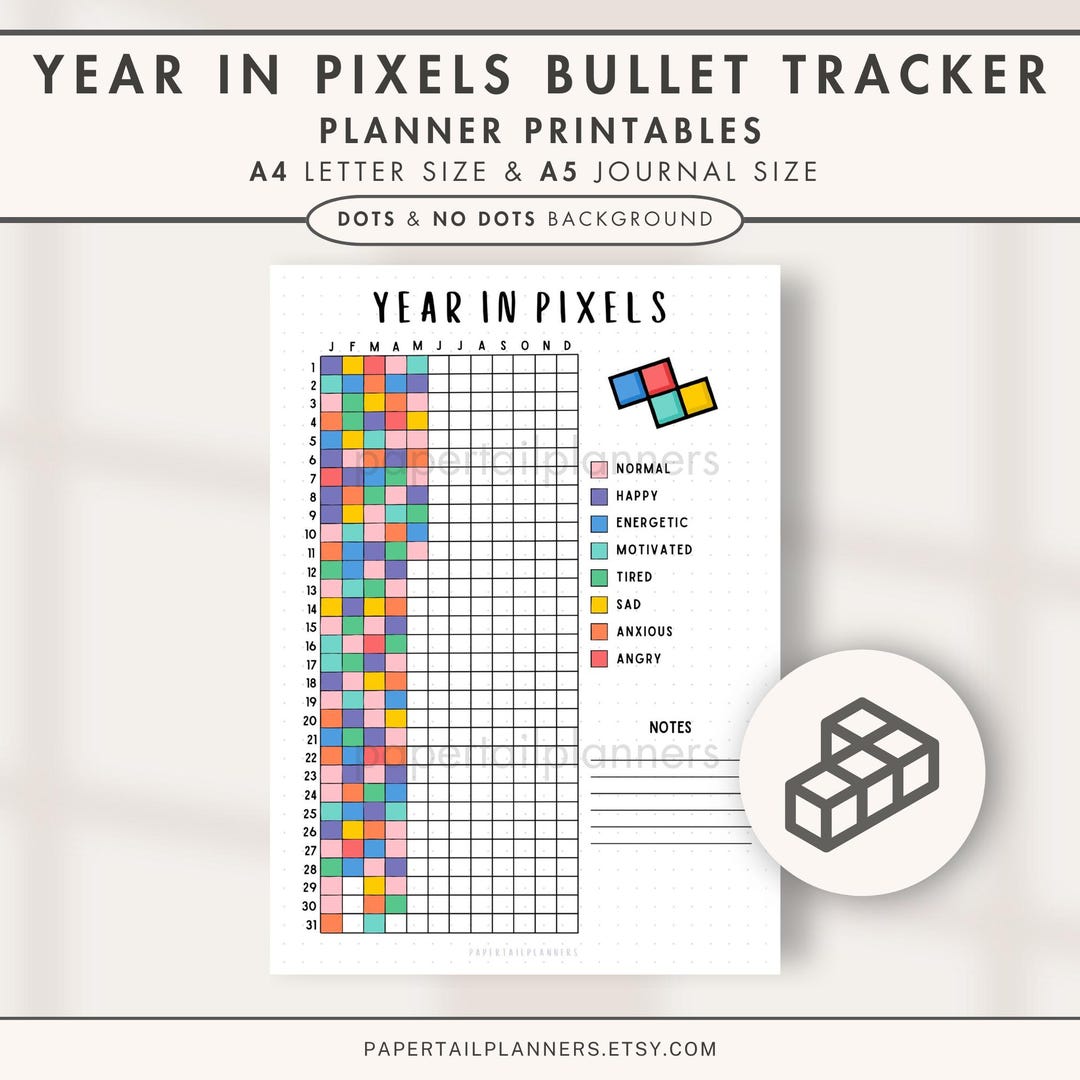 Year in Pixels | Printable Journal Page | Planner Page | Daily Tracker ...