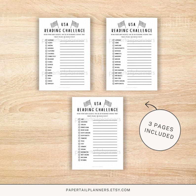 USA Reading Challenge Tracker | Printable Journal Page | Reading ...