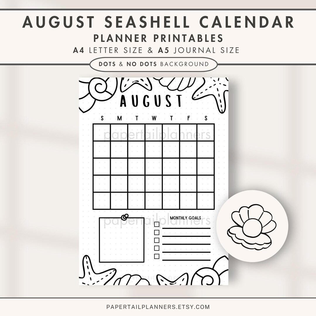 August Calendar | Printable Planner Page | Monthly Planner | Printable ...