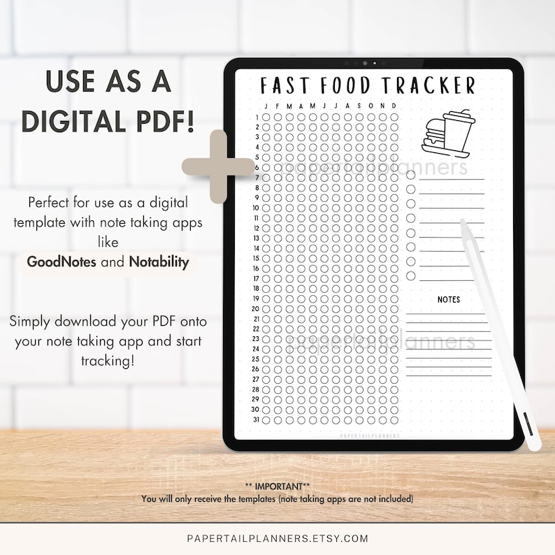 Fast Food Tracker | Printable Journal Page | Food Log | Eating Tracker ...