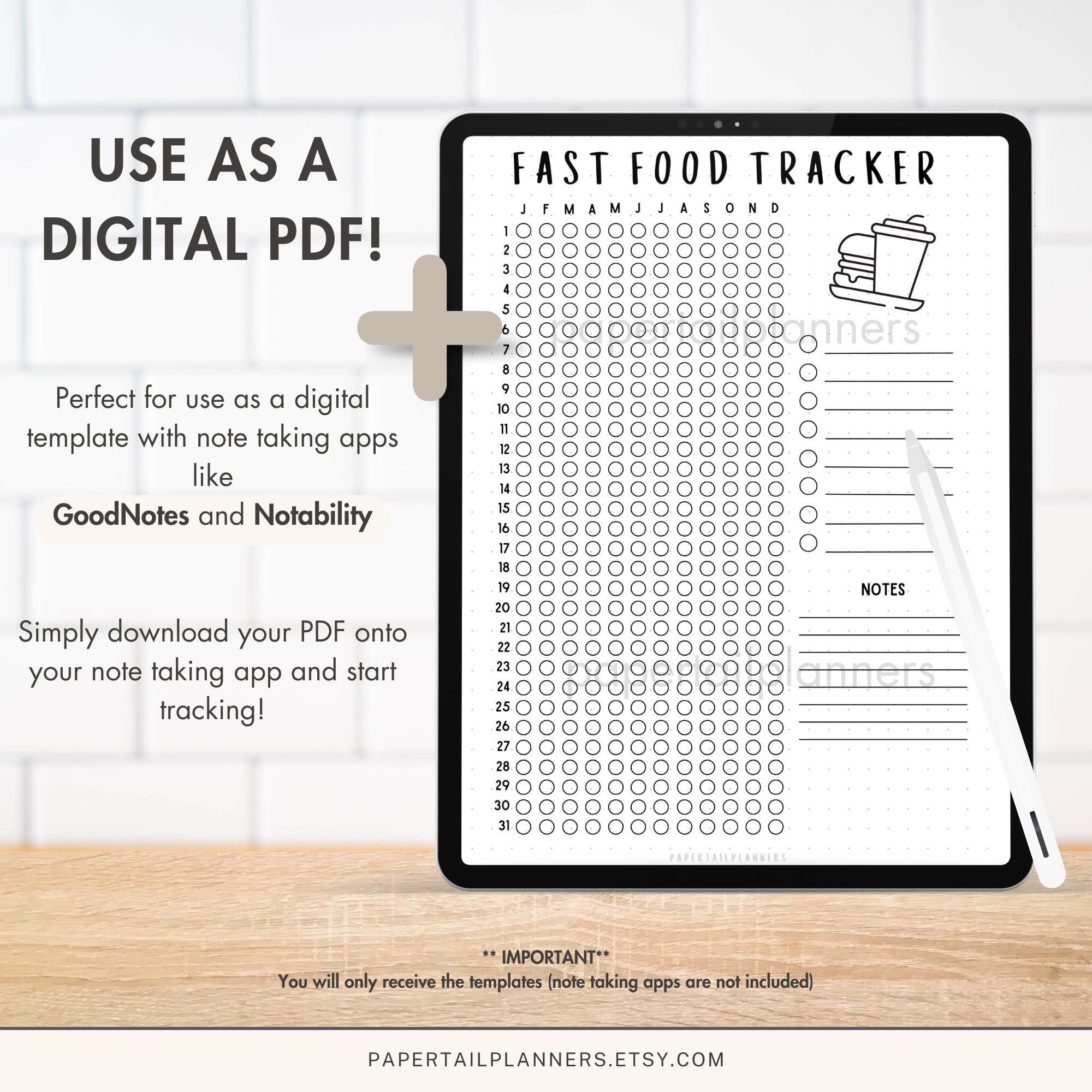 Fast Food Tracker | Printable Journal Page | Food Log | Eating Tracker ...