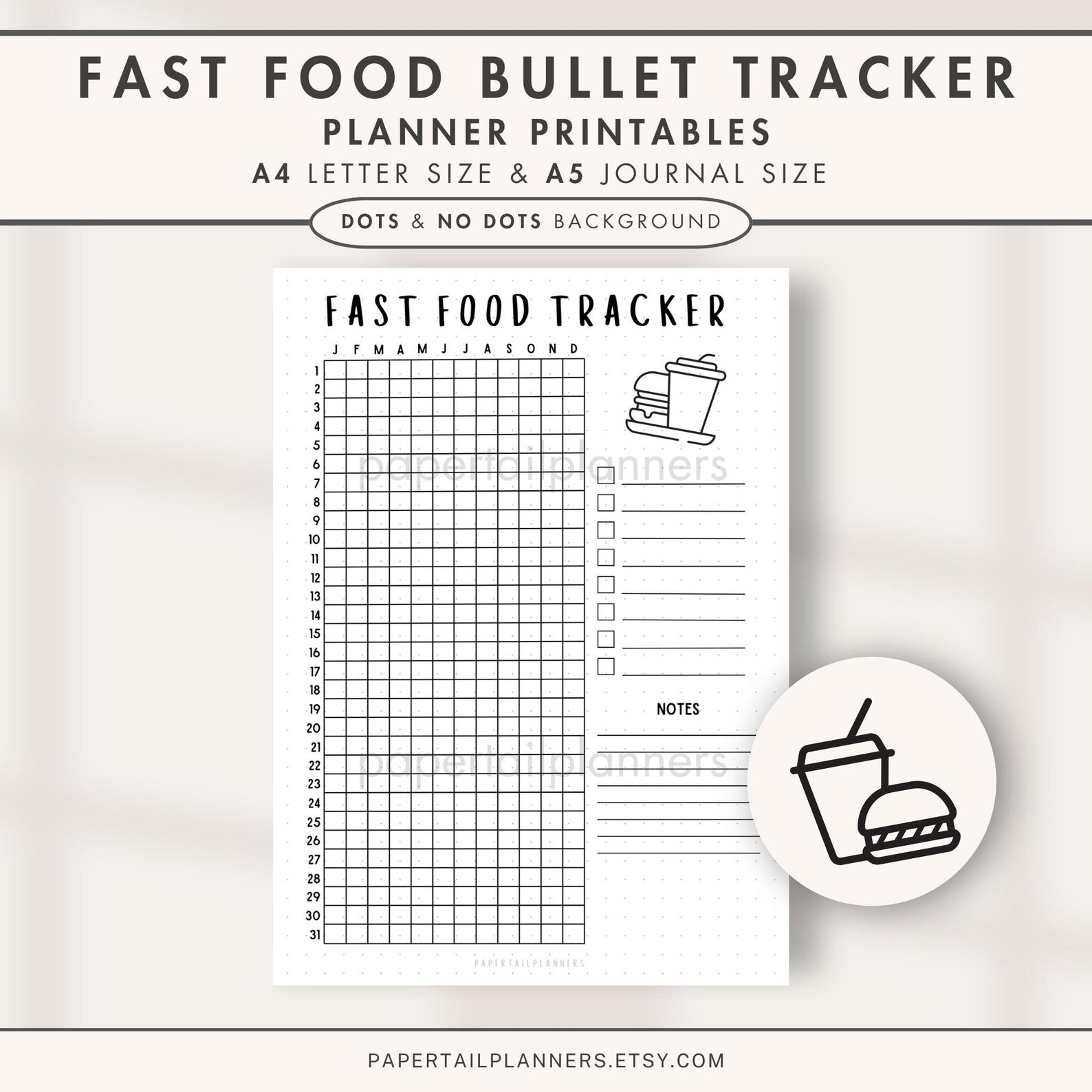 Fast Food Tracker | Printable Journal Page | Food Log | Eating Tracker ...