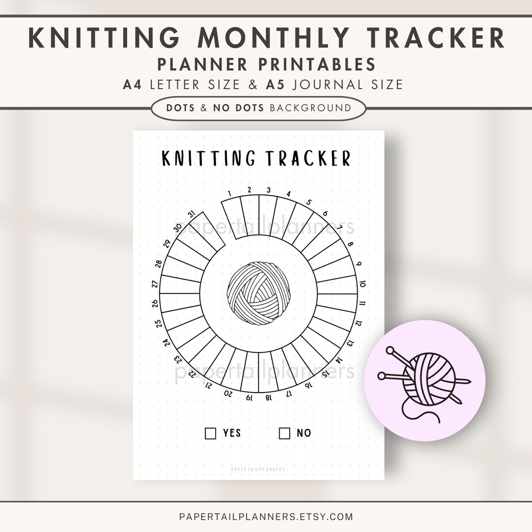 Knitting Tracker | Printable Journal Page | Monthly Tracker | Habit ...