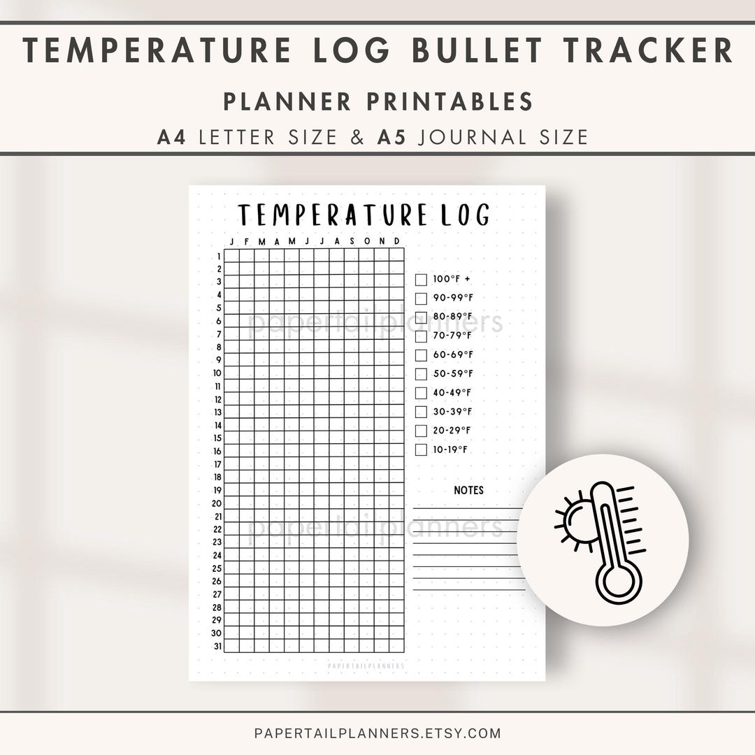 Temperature Log Printable Journal Page Planner Page Daily Tracker ...