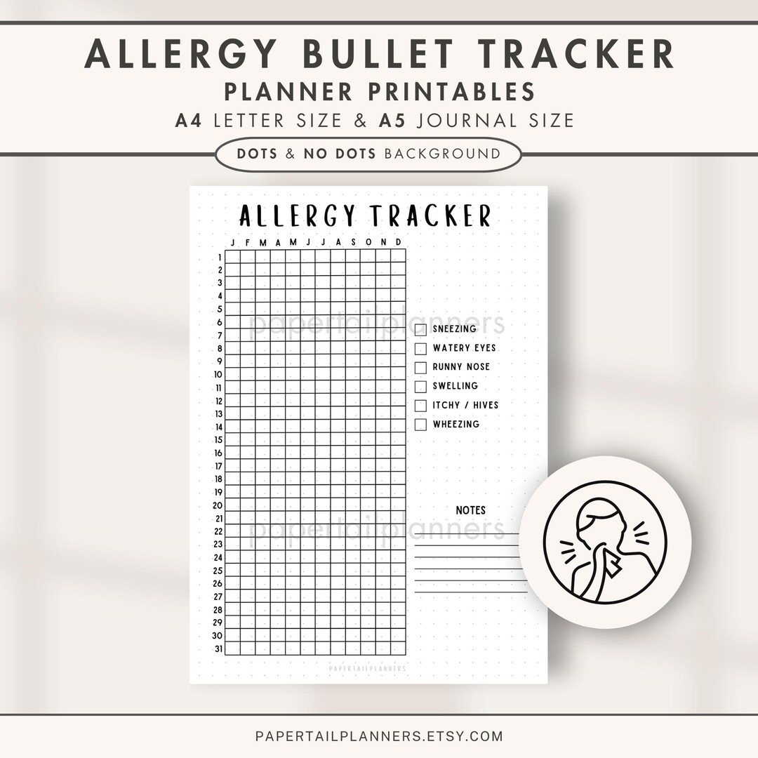 Allergy Tracker | Printable Journal Page | Allergy Monitor | Allergy ...