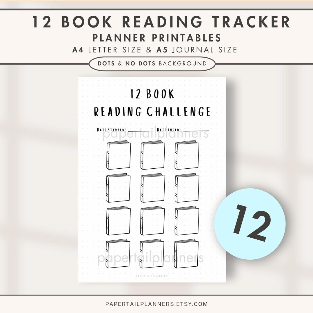 12 Book Reading Challenge Tracker | Printable Journal Page | Reading ...