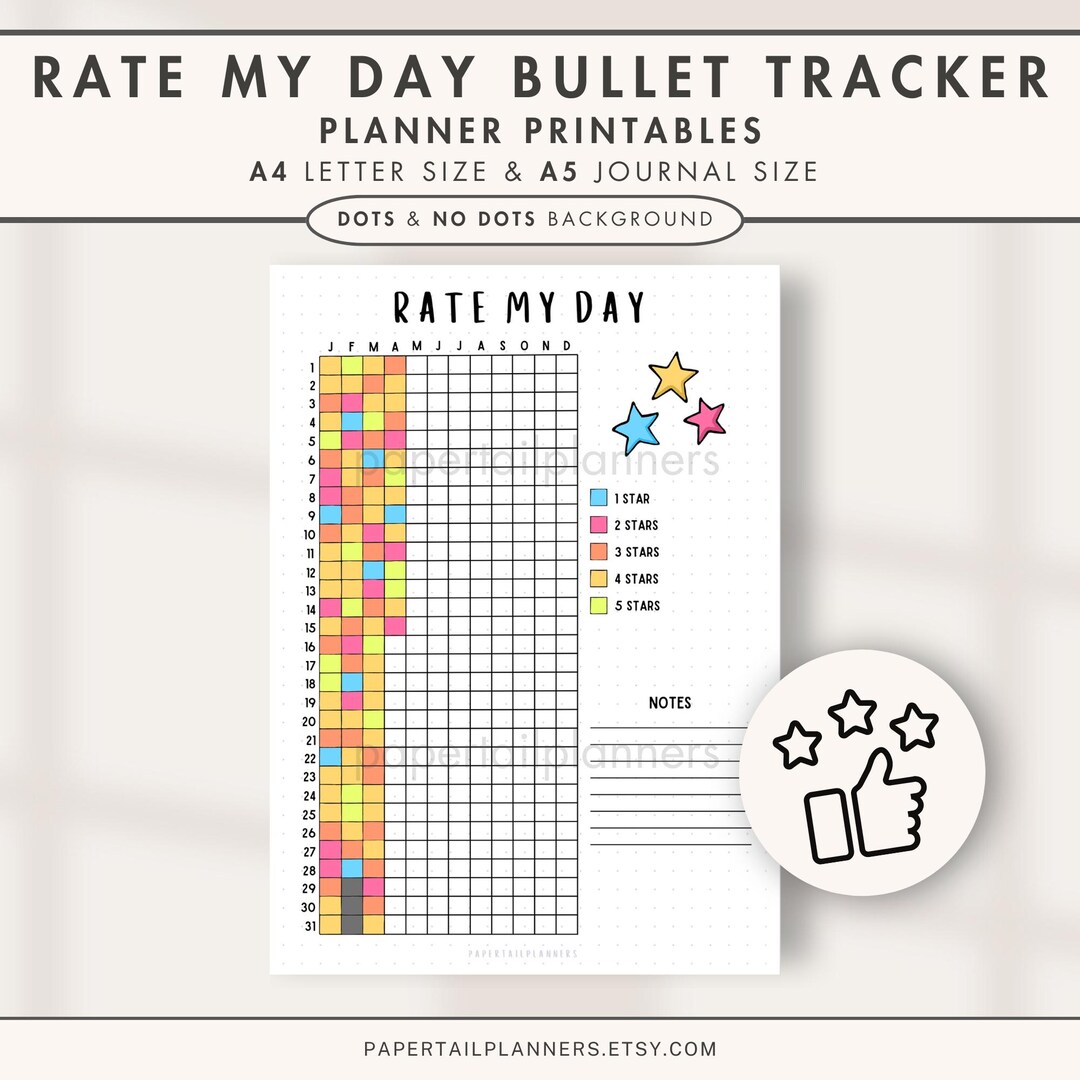 Rate My Day | Printable Journal Page | Printable Planner Page | Daily ...