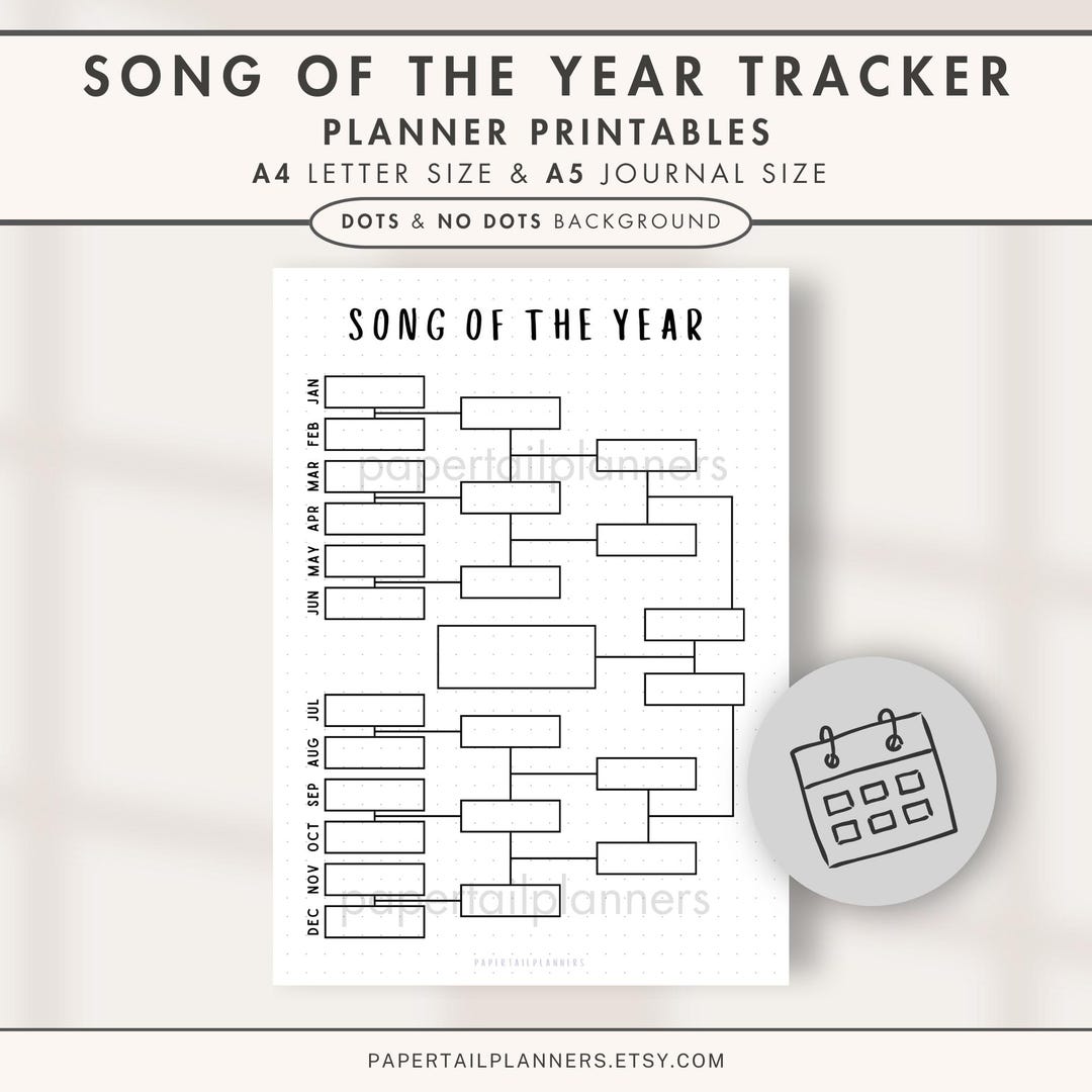 Song of the Year | Printable Journal Page | Planner Page | Song ...