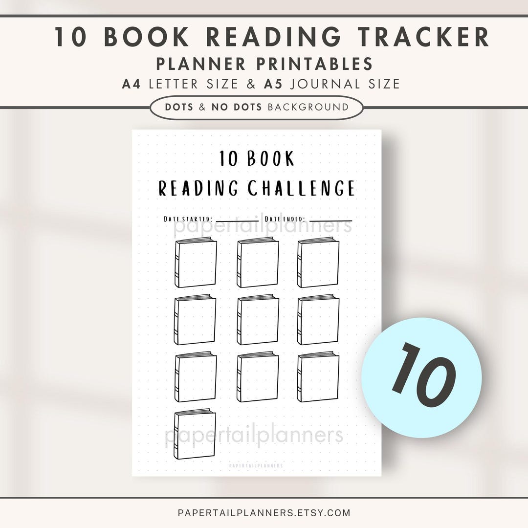 10 Book Reading Challenge Tracker | Printable Journal Page | Reading ...