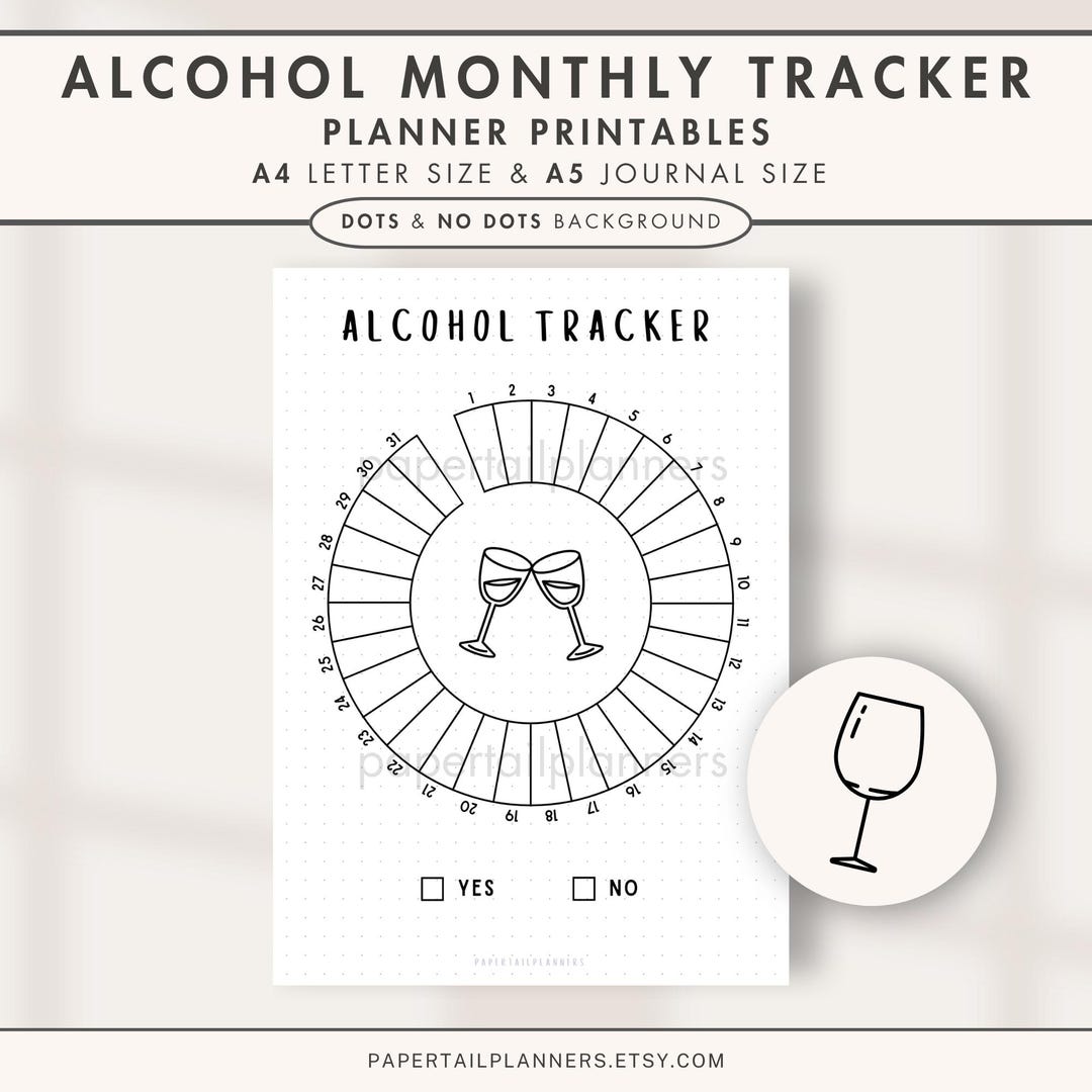 Alcohol Tracker | Printable Journal Page | Planner Page | Monthly ...
