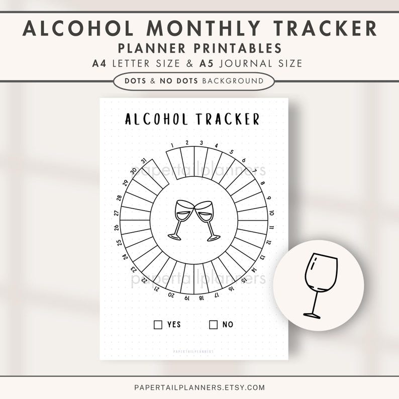 Alcohol Tracker | Printable Journal Page | Planner Page | Monthly ...