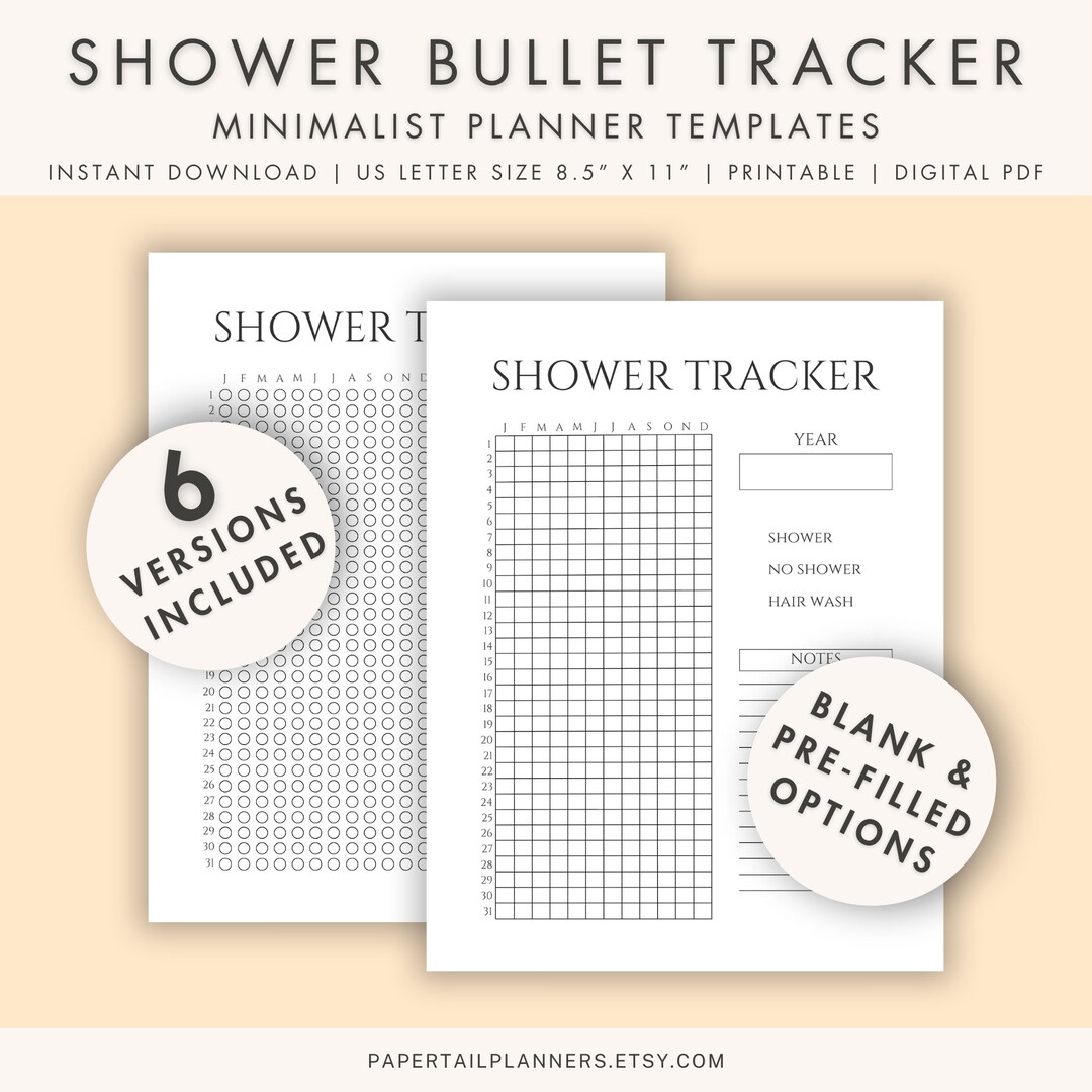 Shower Tracker Printable Bundle Minimalist Planner Pages Instant ...