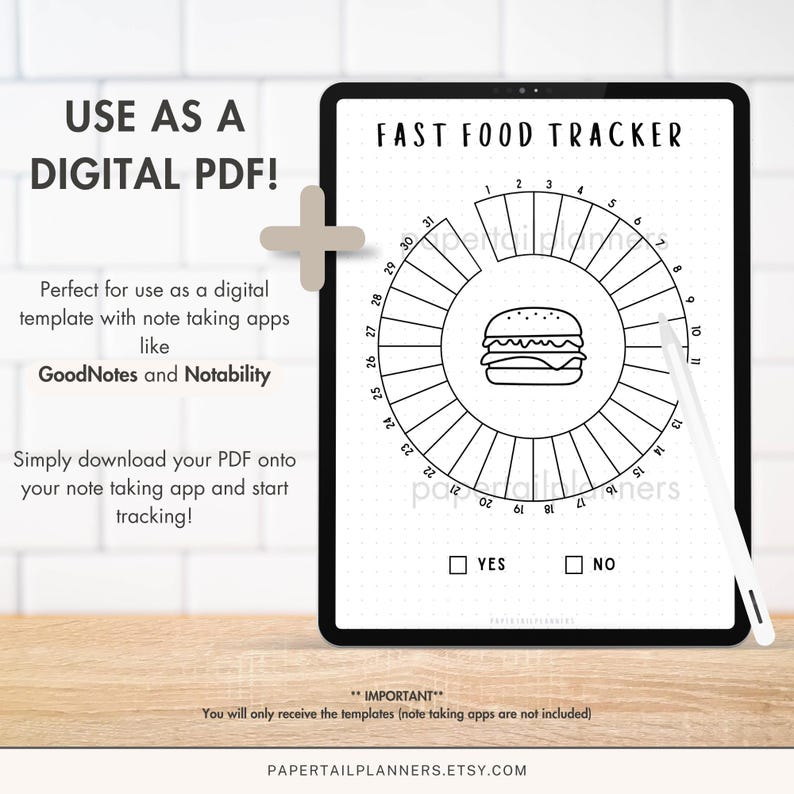 Fast Food Tracker | Printable Journal Page | Food Log | Eating Tracker ...