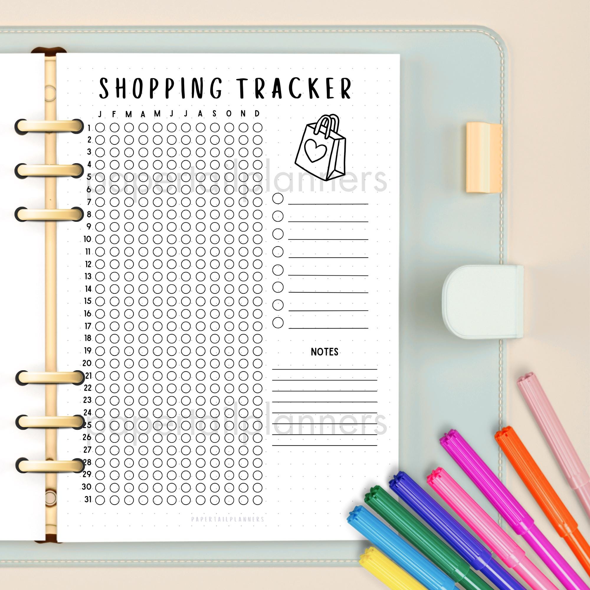 Shopping Tracker | Printable Journal Page | Planner Page | Shopping ...