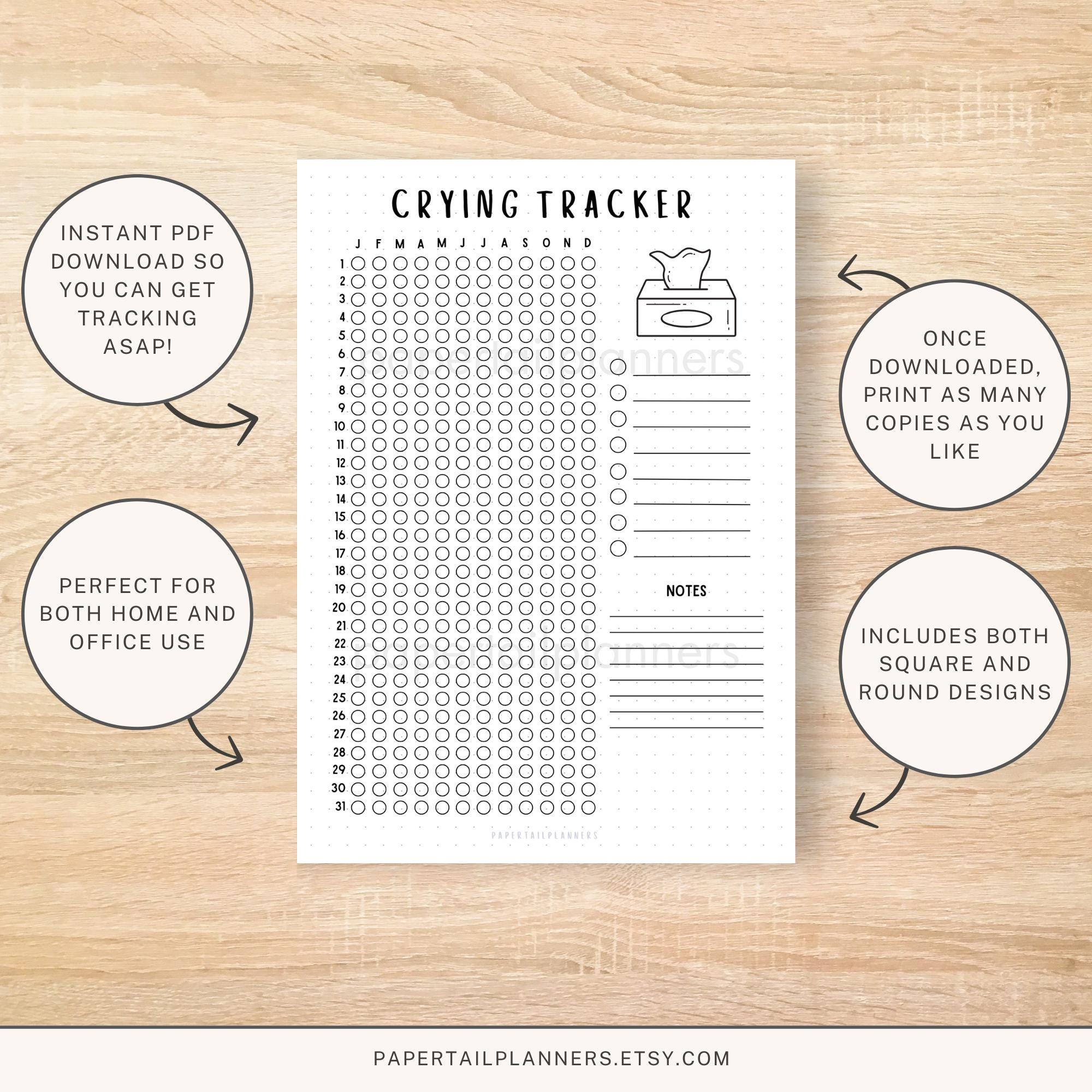 Crying Tracker | Printable Journal Page | Crying Log | Mood Tracker ...
