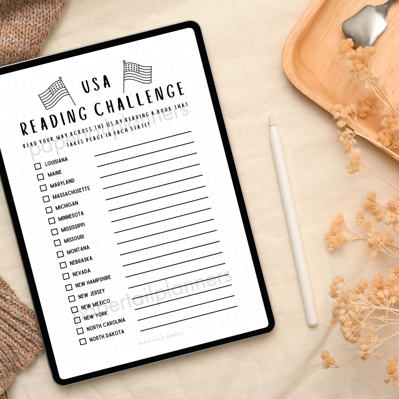 USA Reading Challenge Tracker | Printable Journal Page | Reading ...