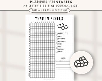 Year in Pixels Planner Page Printable Journal Page Daily Mod Tracker ...