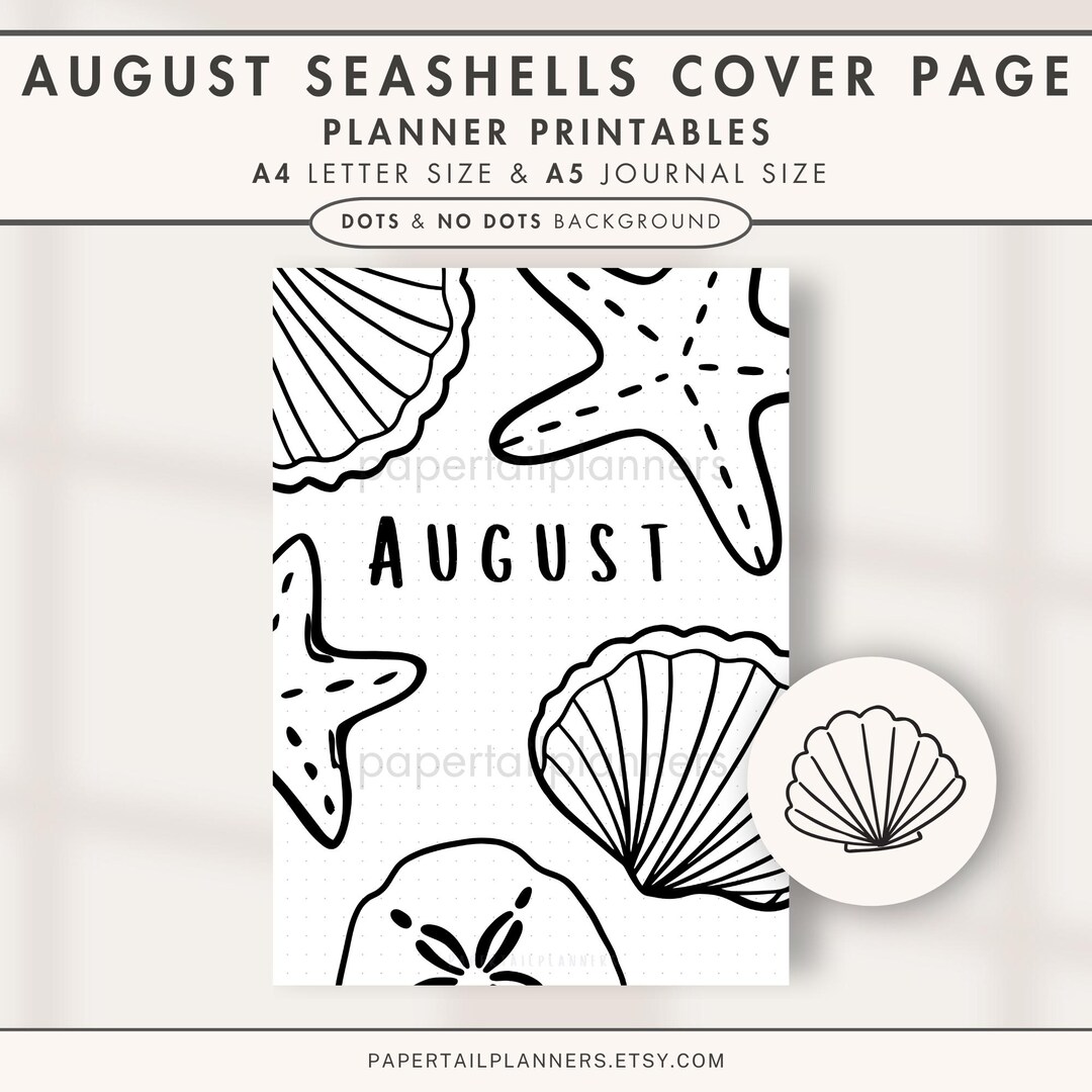 August Seashell Cover Page | Printable Journal Page | Monthly Cover ...