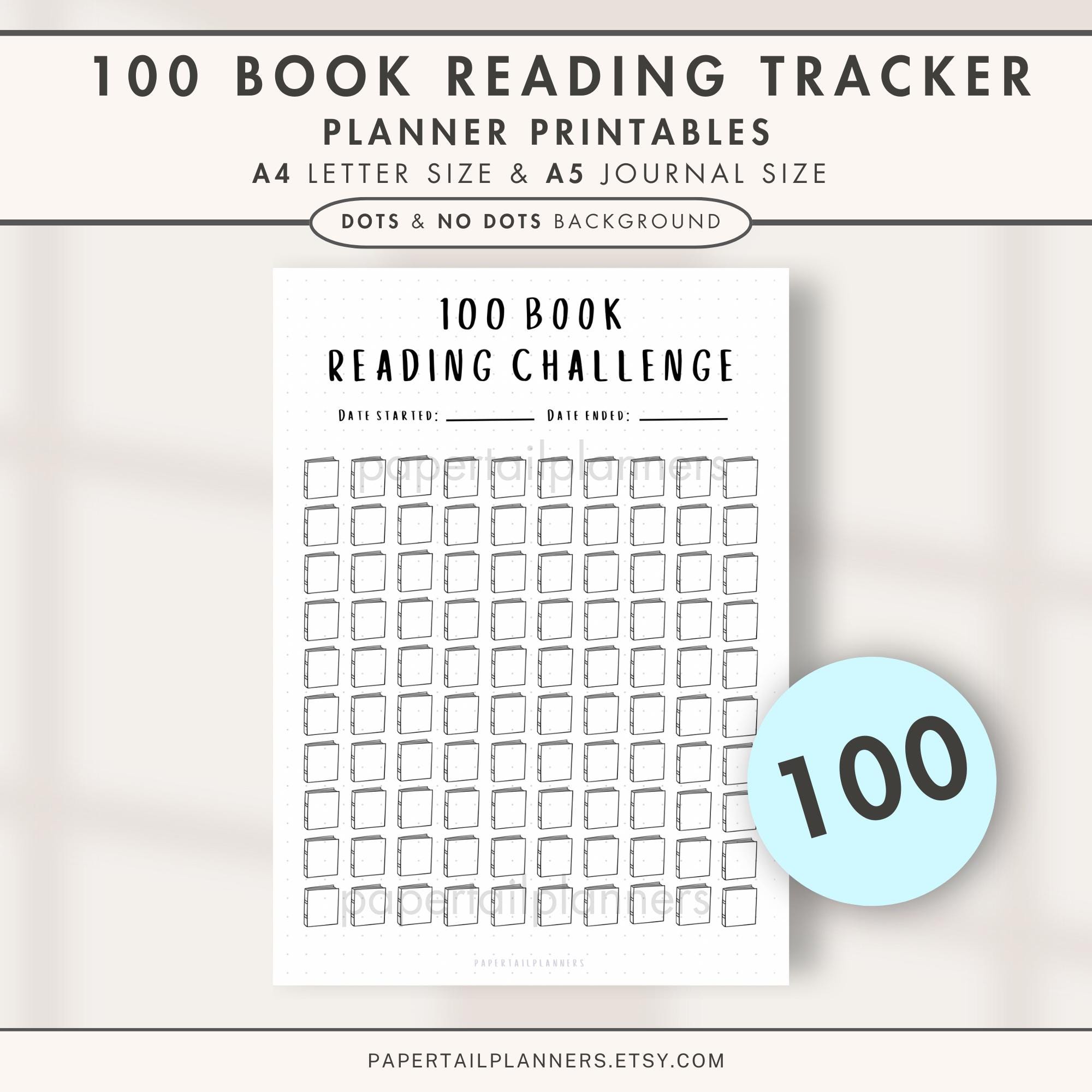 100 Book Reading Challenge Tracker | Printable Journal Page | Reading ...