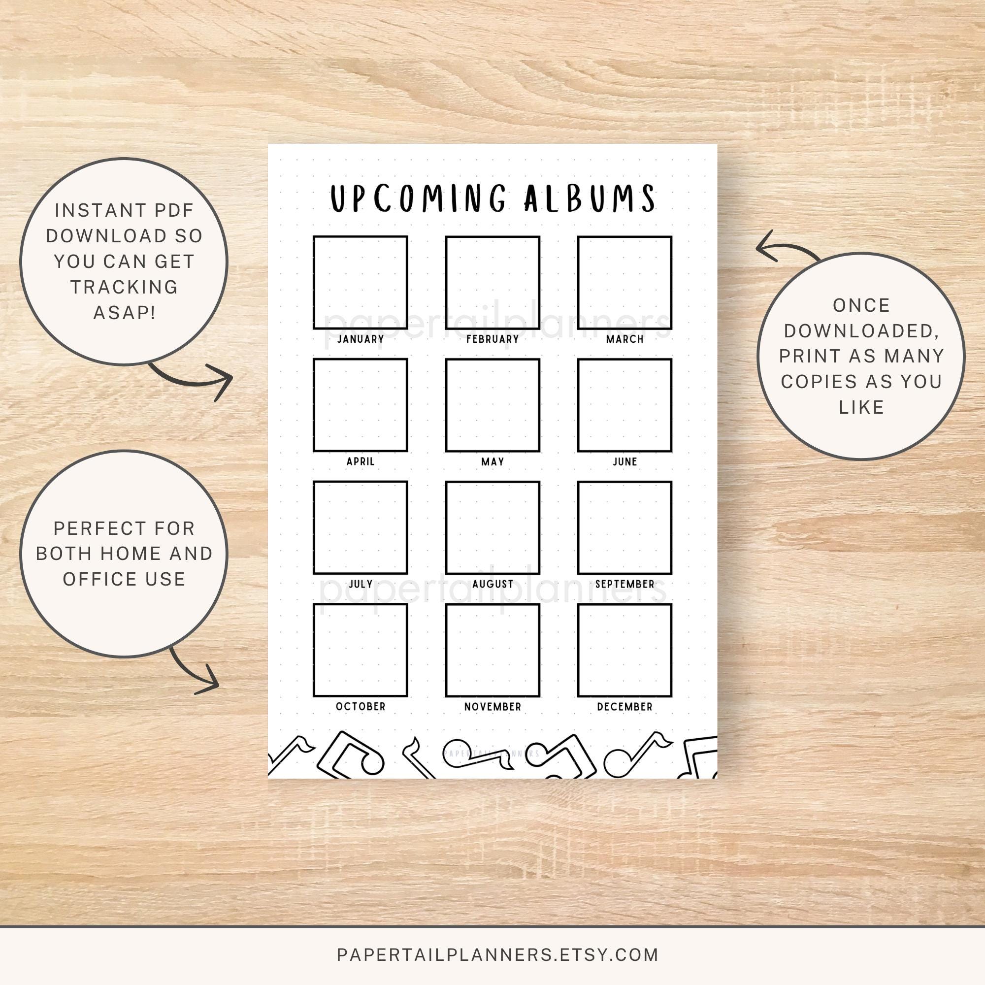 Upcoming Albums Tracker | Printable Journal Page | Music Tracker ...