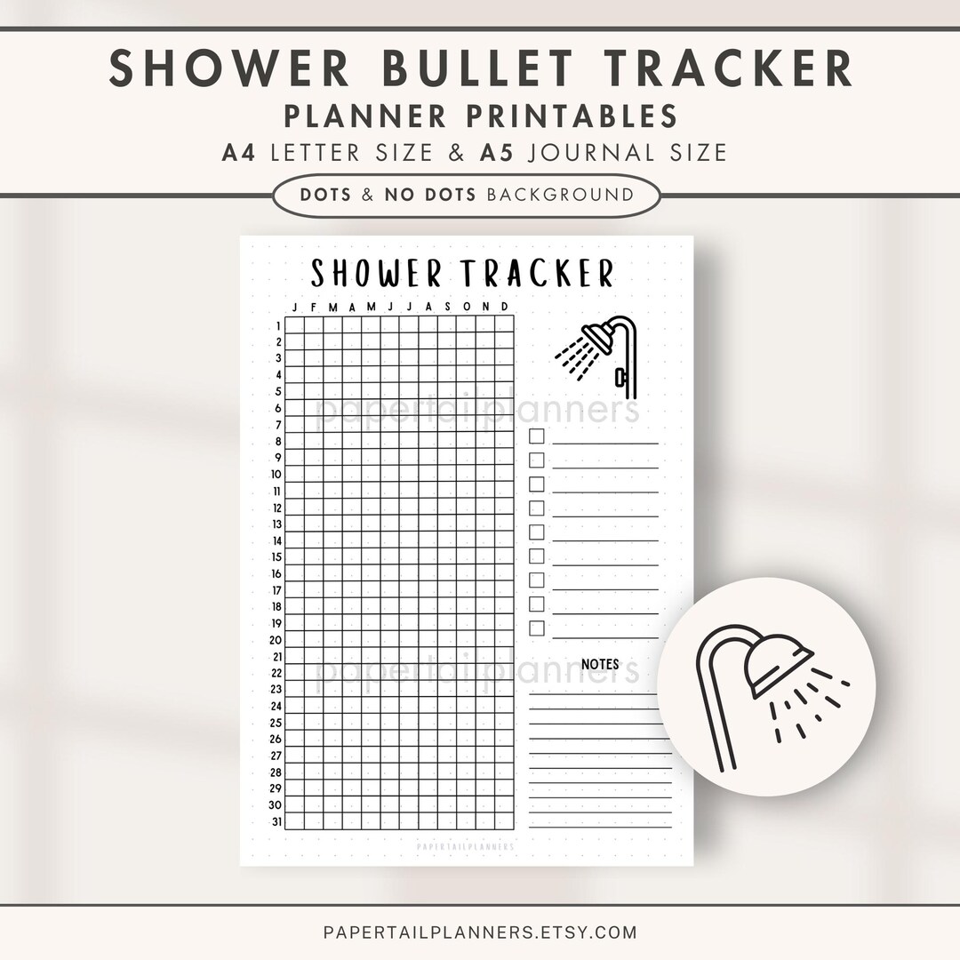Shower Tracker | Printable Journal Page | Planner Page | Daily Tracker ...