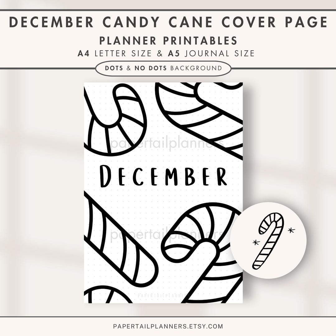 December Candy Cane Cover Page | Printable Journal Page | Monthly Cover ...