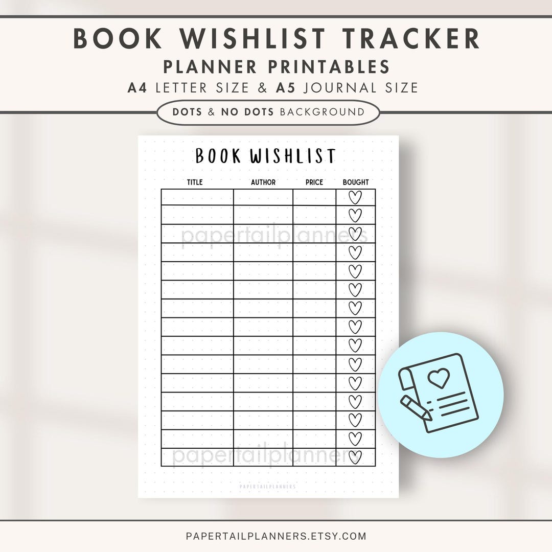 Book Wishlist Tracker | Printable Journal Page | Reading Tracker ...