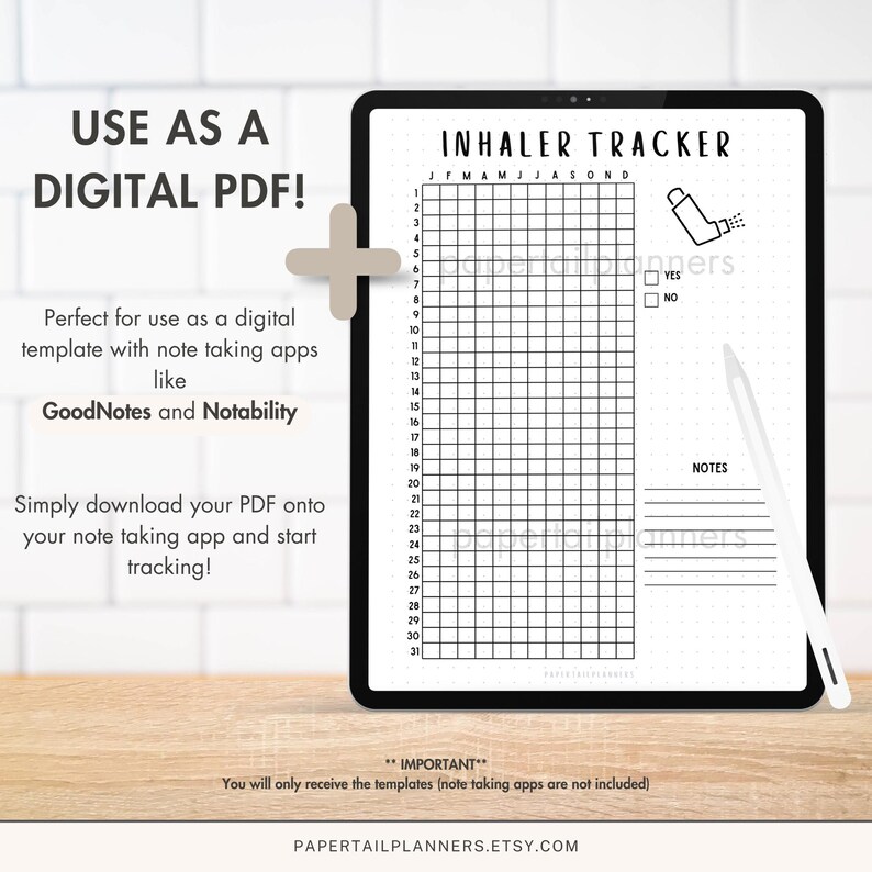 Inhaler Tracker | Printable Journal Page | Asthma Log | Health Tracker ...