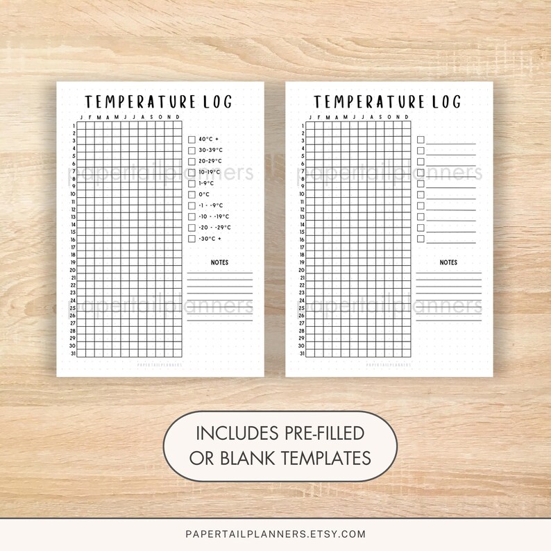 Temperature Log | Printable Journal Page | Planner Page | Daily Tracker ...