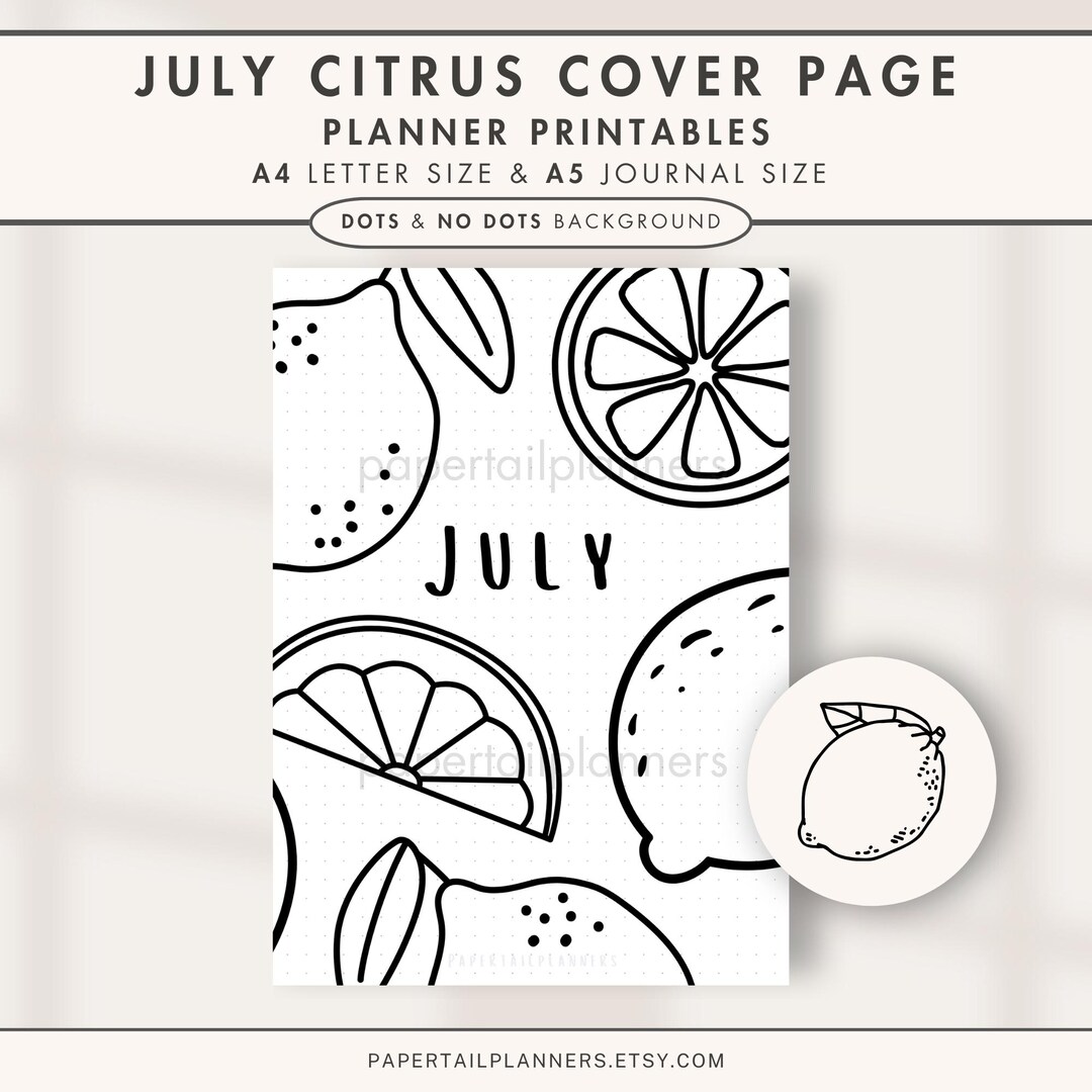 July Citrus Cover Page | Printable Journal Page | Monthly Cover Page ...