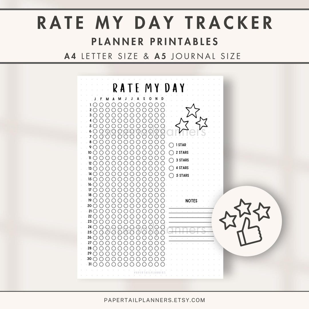 Rate My Day Printable Journal Page Printable Planner Page Daily Rating ...