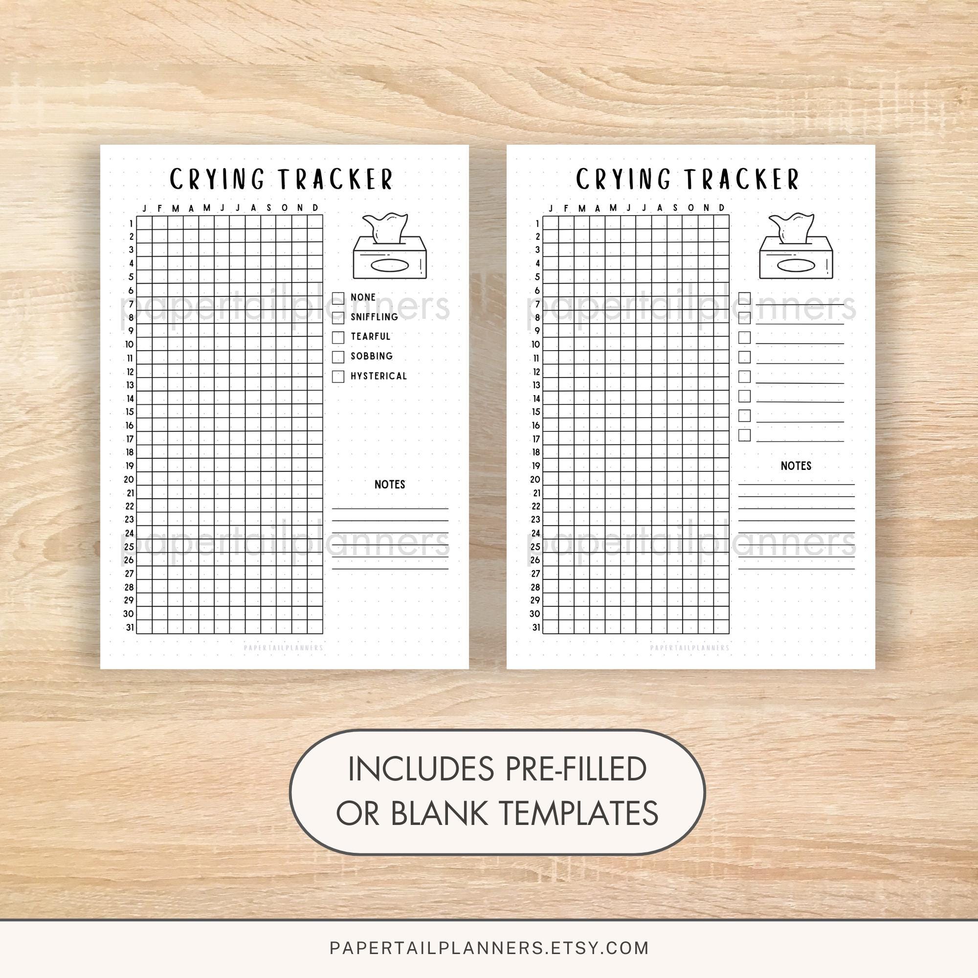 Crying Tracker | Printable Journal Page | Crying Log | Mood Tracker ...