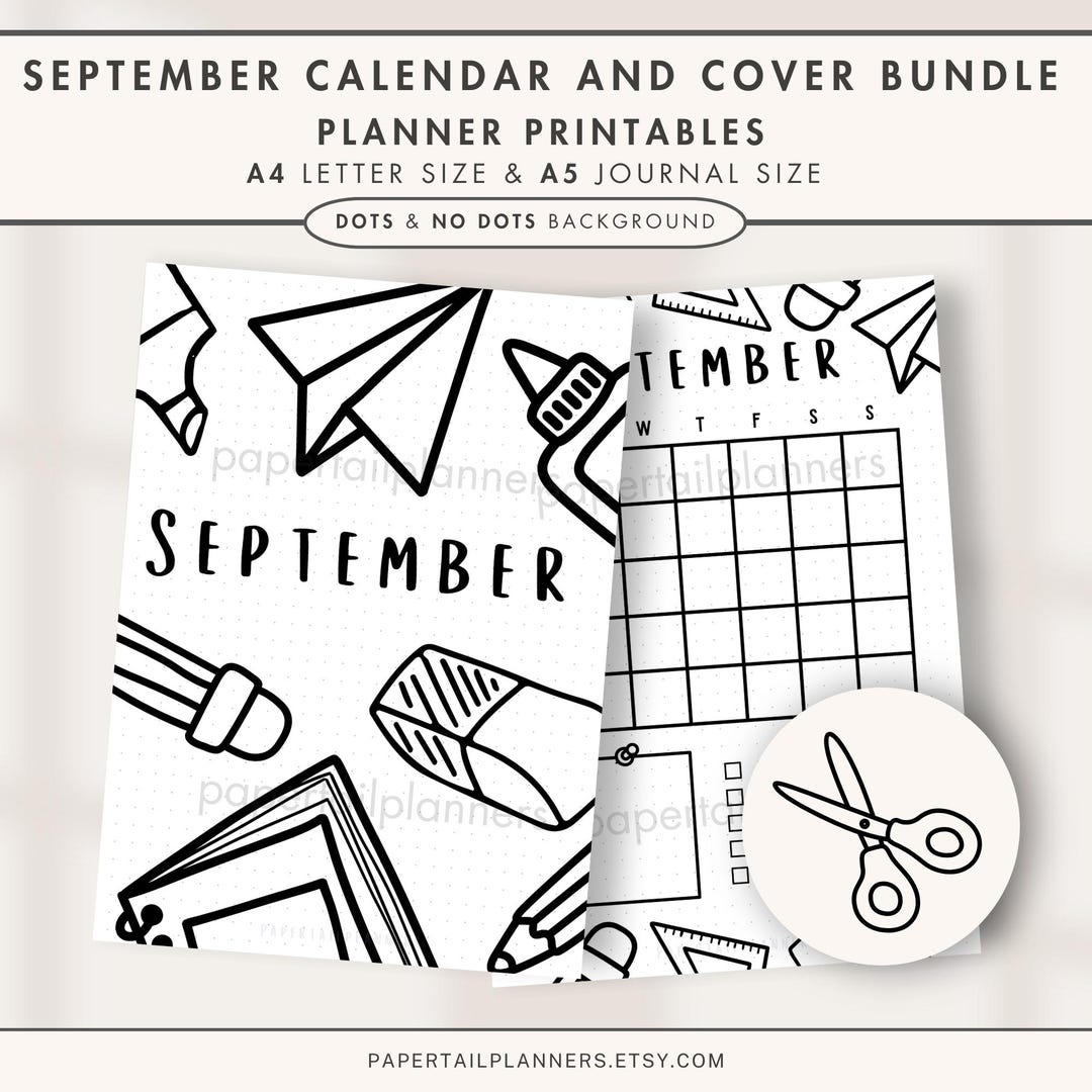 September Calendar and Cover Bundle | Printable Planner Page | Monthly ...