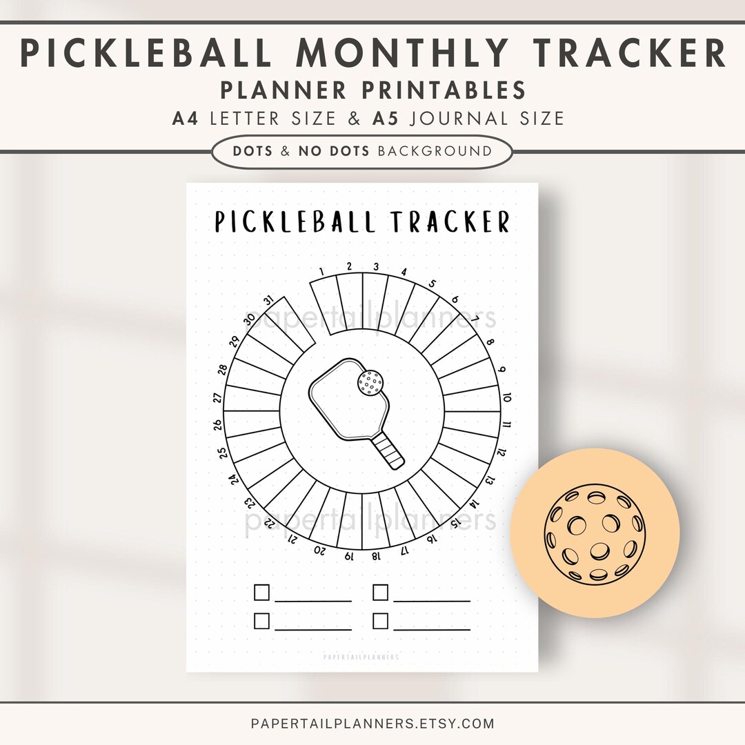Pickleball Monthly Tracker Printable | A4, A5 Journal (digital Download ...