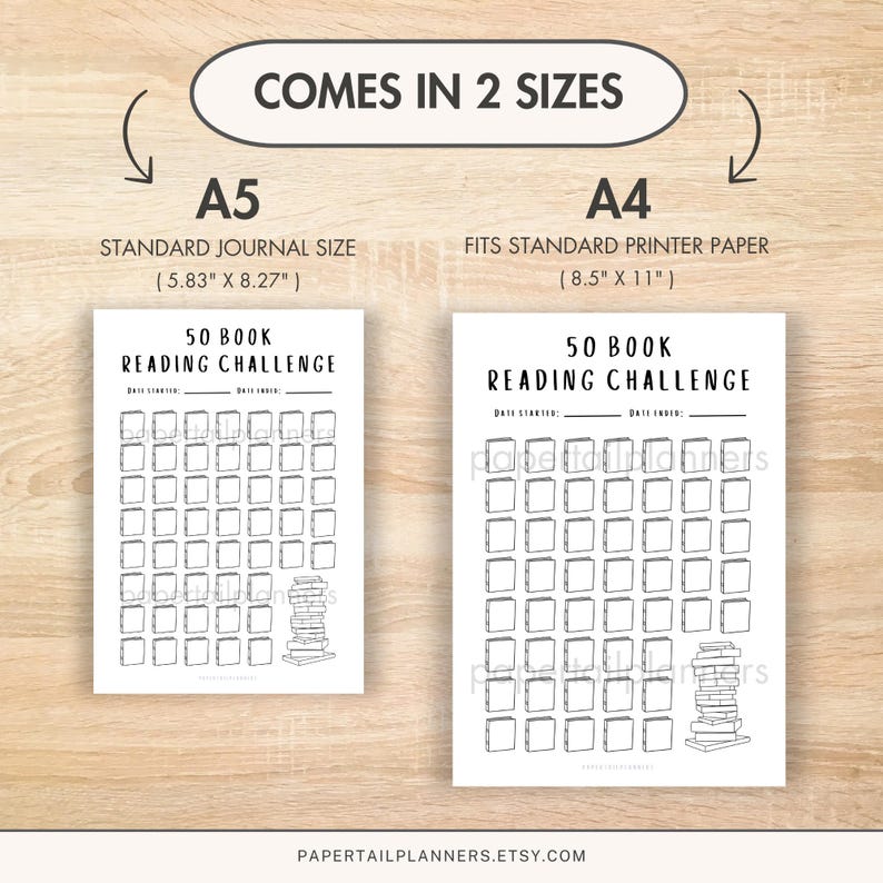 50 Book Reading Challenge Tracker | Printable Journal Page | Reading ...
