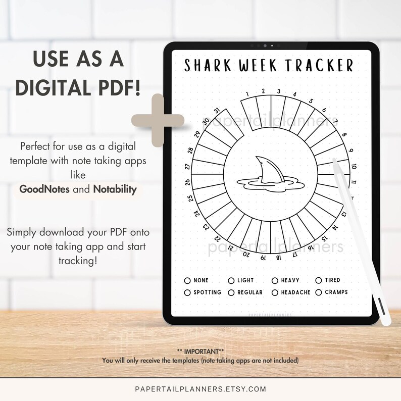 Shark Week Tracker | Printable Journal Page | Menstruation Log | Period ...