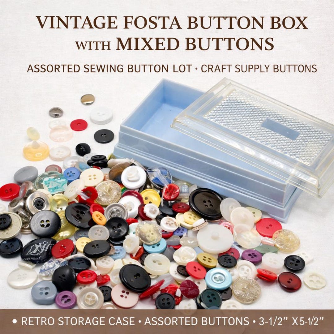 Vintage Fosta Button Box With Assorted Sewing Buttons • Retro Craft ...