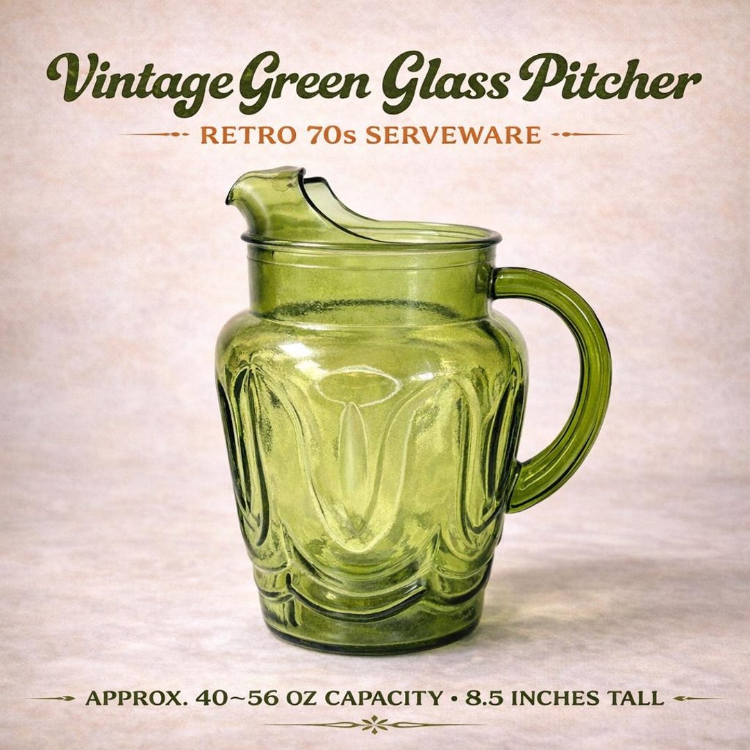 Vintage Green Glass Pitcher, Retro 70s Serveware - Etsy