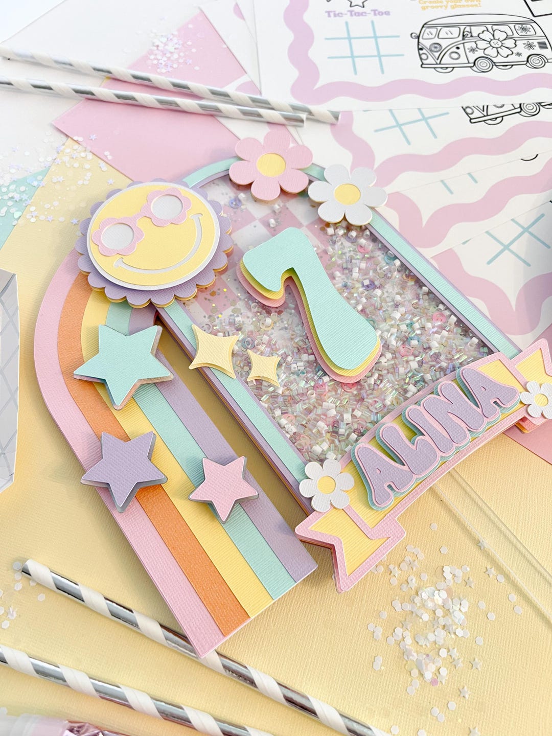 Groovy Preppy Theme Cake Topper Retro Shaker Cake Topper Teen Girl ...