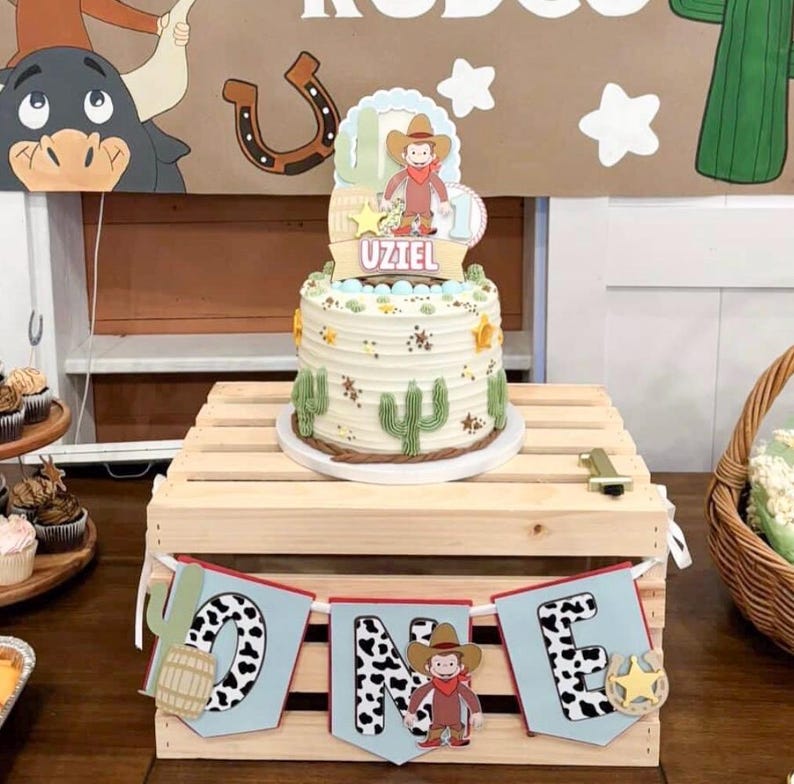 Curious George Western Birthday Banner Cowboy Theme Party Decor - Etsy