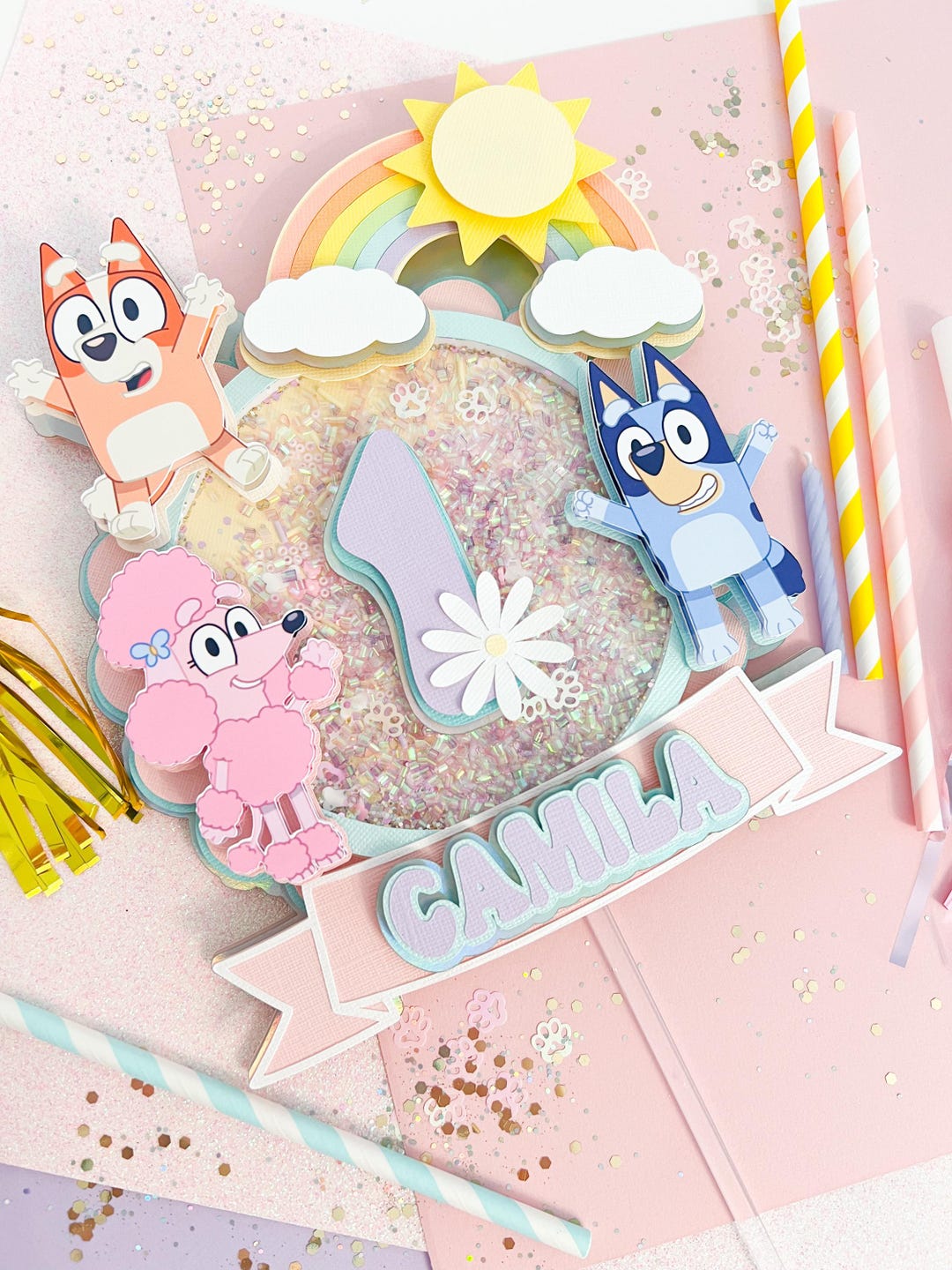 Bluey Girl Shaker Cake Topper Pastels - Etsy