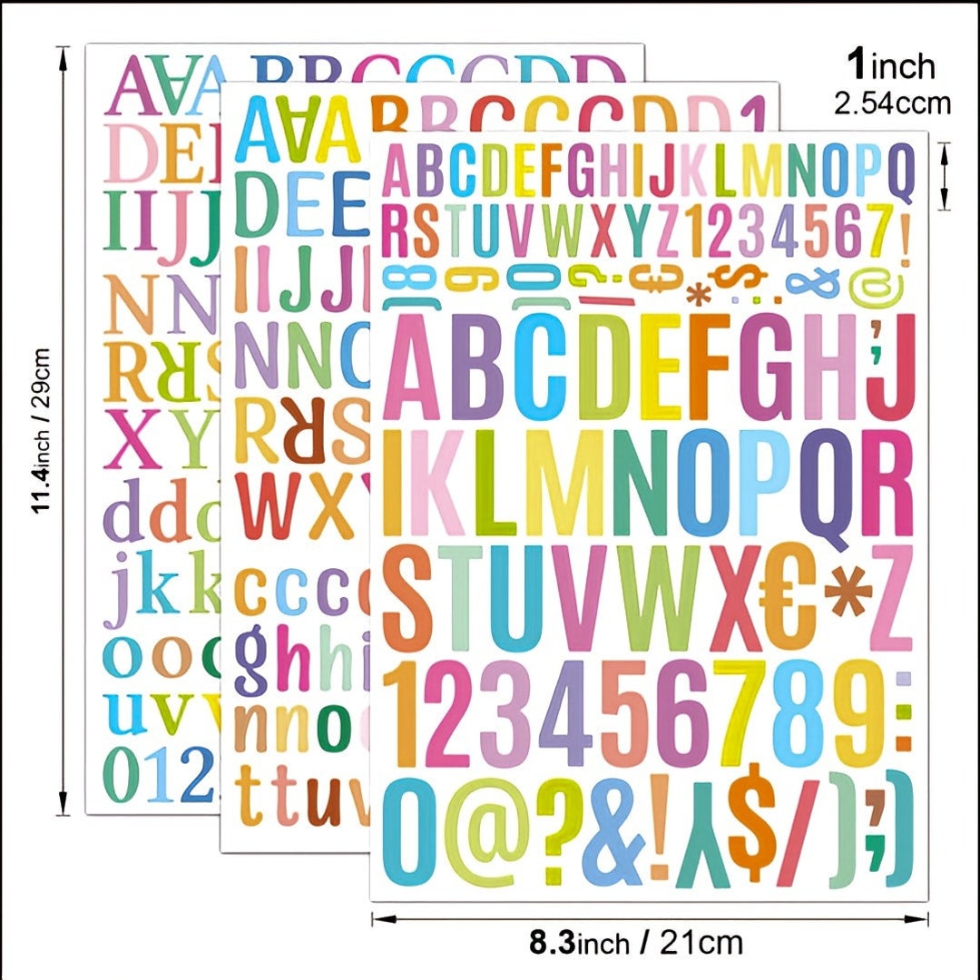 3 Sheets Multicolour Letters Numbers Sticker Set - Etsy